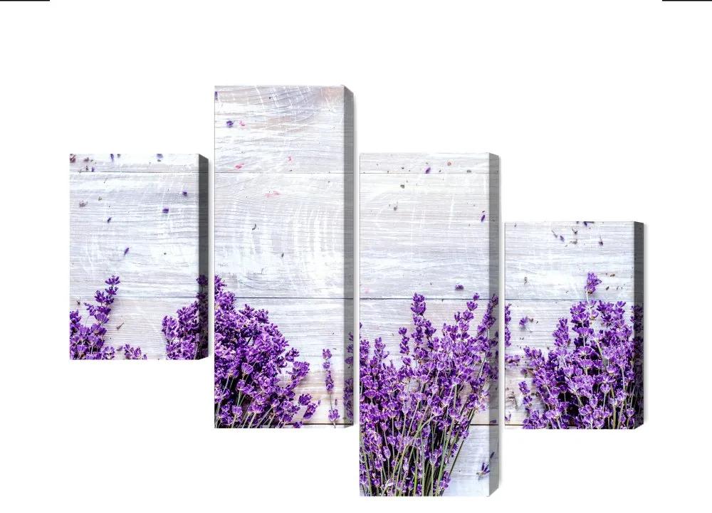 Vícedílný obraz Květy Levandule Na Pozadí Rustikální Dřevěné Prkno Nedostatek Nedostatek Přírodní plátno 120x75