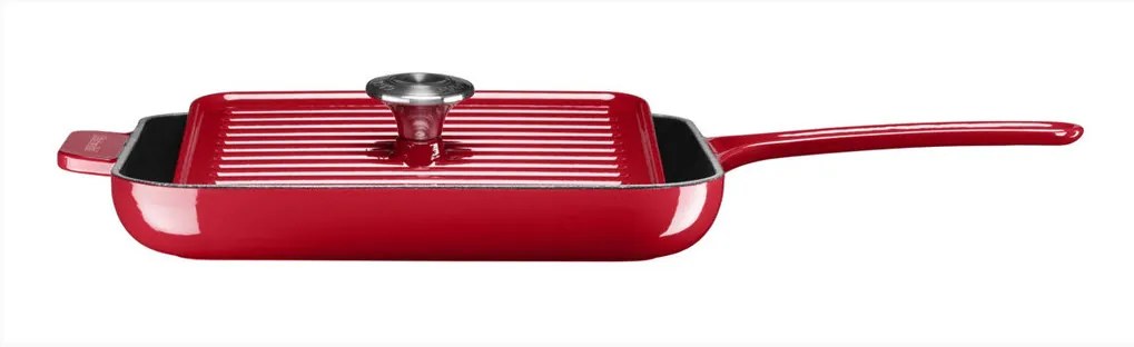 KitchenAid KCI10GPER litinová pánev s poklicí gril & panini 24 cm, královská červená