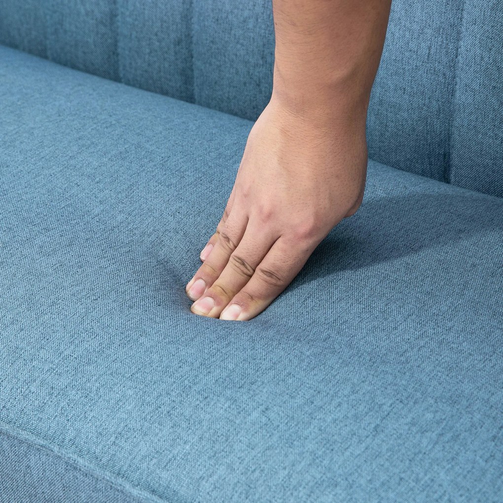HOMCOM 2místná pohovka loveseat se vzhledem lnu, dvojsedák s dřevěnými nohami, nosnost do 150 kg, modrá, 117x56,5x77 cm do obývacího pokoje | Aosom.de
