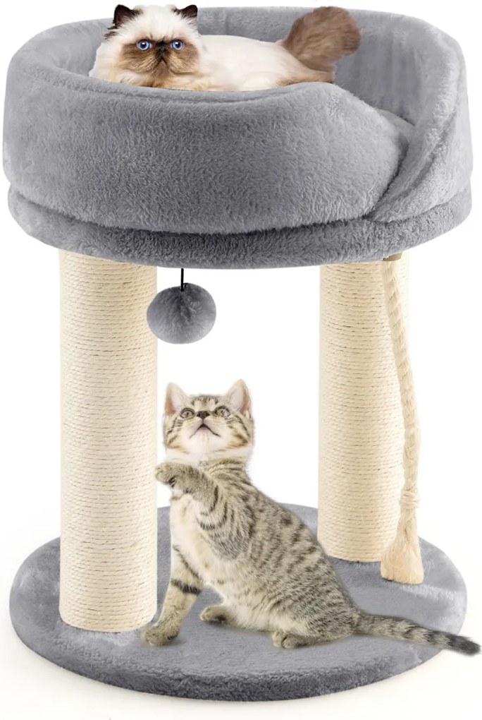 Costway Cat Tree Cat škrabadlo s měkkým sedákem sisalová věž pro kočky šedé