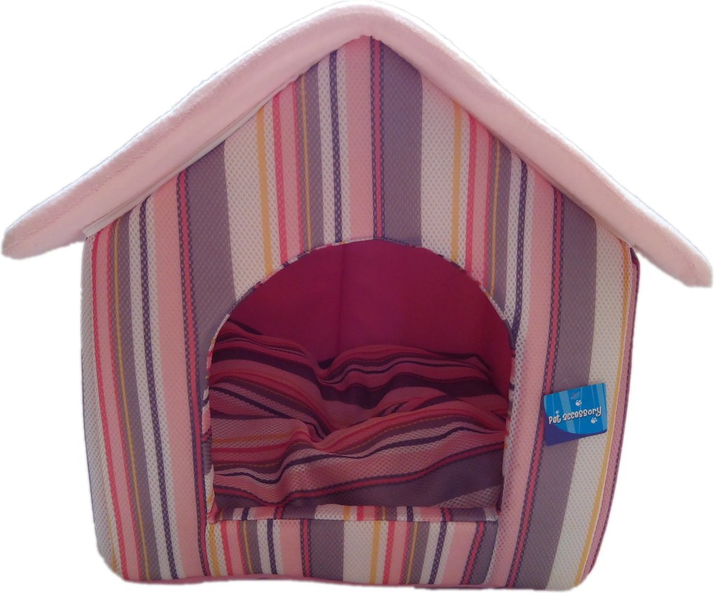 Pruhovaný domek pro psy růžový - 52x46 cm