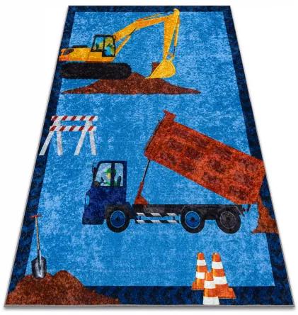 Dywany Luszczow Dětský kusový koberec JUNIOR 51827.803 pratelný  Nákladní auto, bagr pro děti protiskluz, modrý Rozměr koberce: 140 x 190 cm