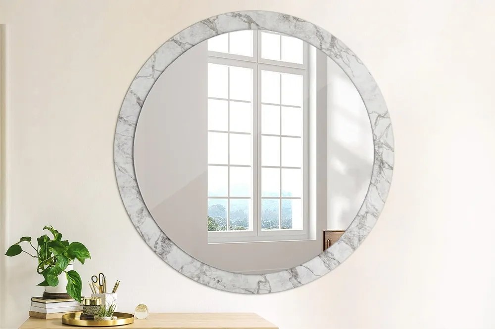 Kulaté zrcadlo tištěný rám Bílý mramor fi 100 cm