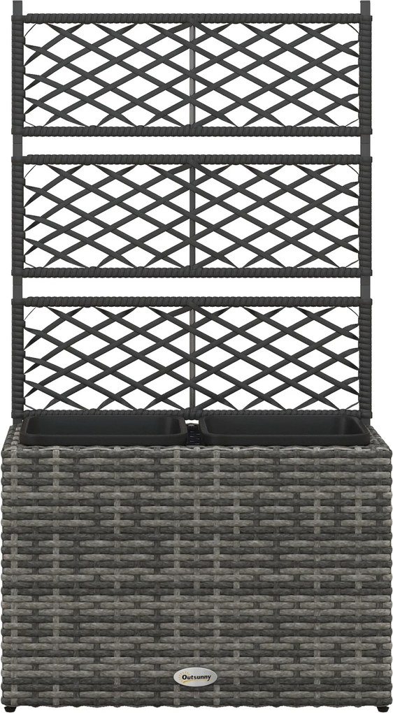 Outsunny Květináč s mřížkou pro rostliny, 2 prostory, 22L, zahradní balkonová terasová venkovní nádoba v pletené pryskyřici a oceli 57 x 30 x 107 cm …