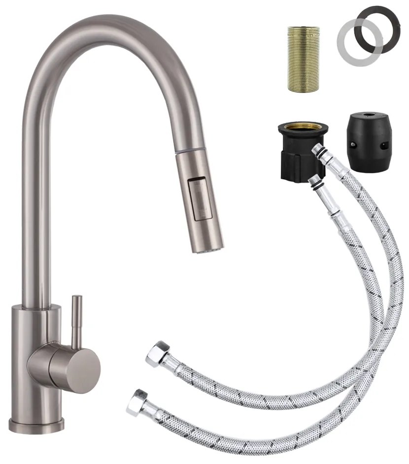 Gamma Taru Slim, vysoká dřezová baterie h-400, broušená ocel, GMA-BTS-IX