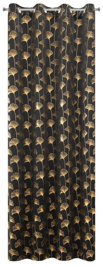 Dekorační vzorovaný závěs s kroužky "BLACKOUT" zatemňující CLARA 135x250 cm černá/zlatá (cena za 1 kus) MyBestHome