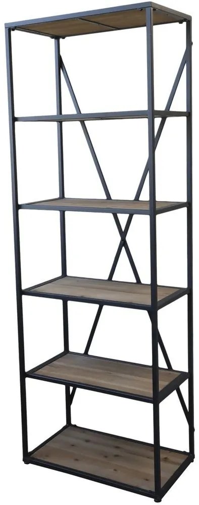 Černý kovový regál/ knihovna se 6ti policemi Falione - 70* 41*200 cm
