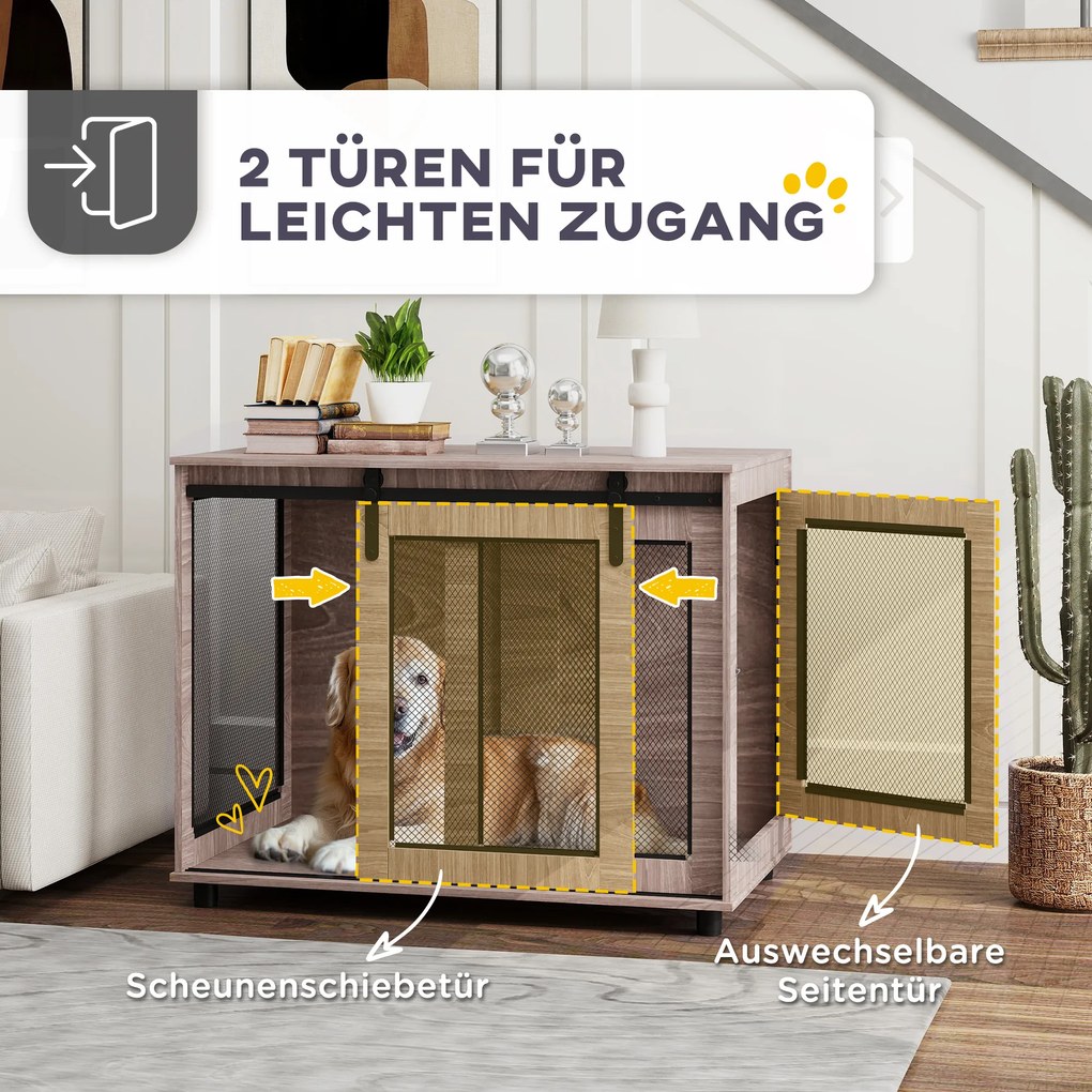 Přepravka pro psy, přepravní box pro psy, ústupový box pro domácí zvířata, uzamykatelné dveře, 98 x 60 x 78 cm, světle hnědá barva