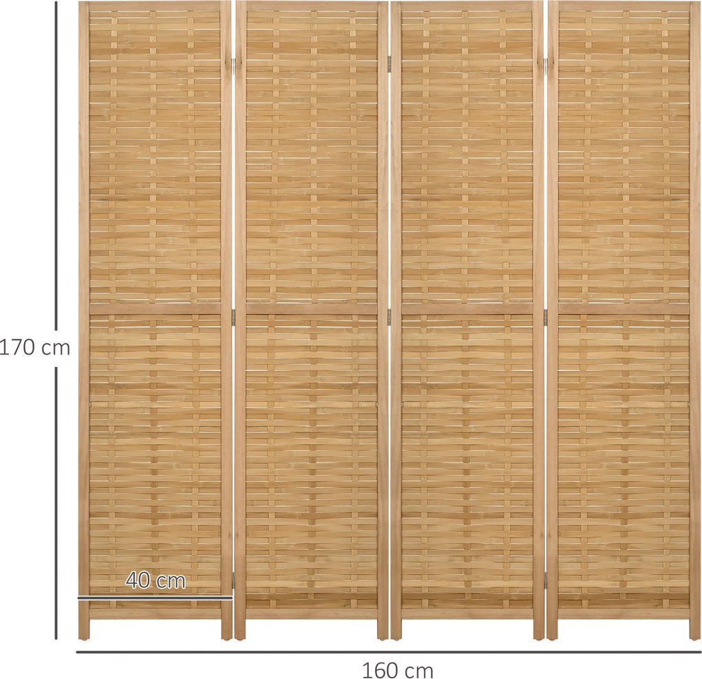HOMCOM 4dílný paraván, rozdělovač místností, dělící stěna 160 x 170 cm, skládací paraván, rozdělovač místností z bambusu, paraván do obývacího pokoje…