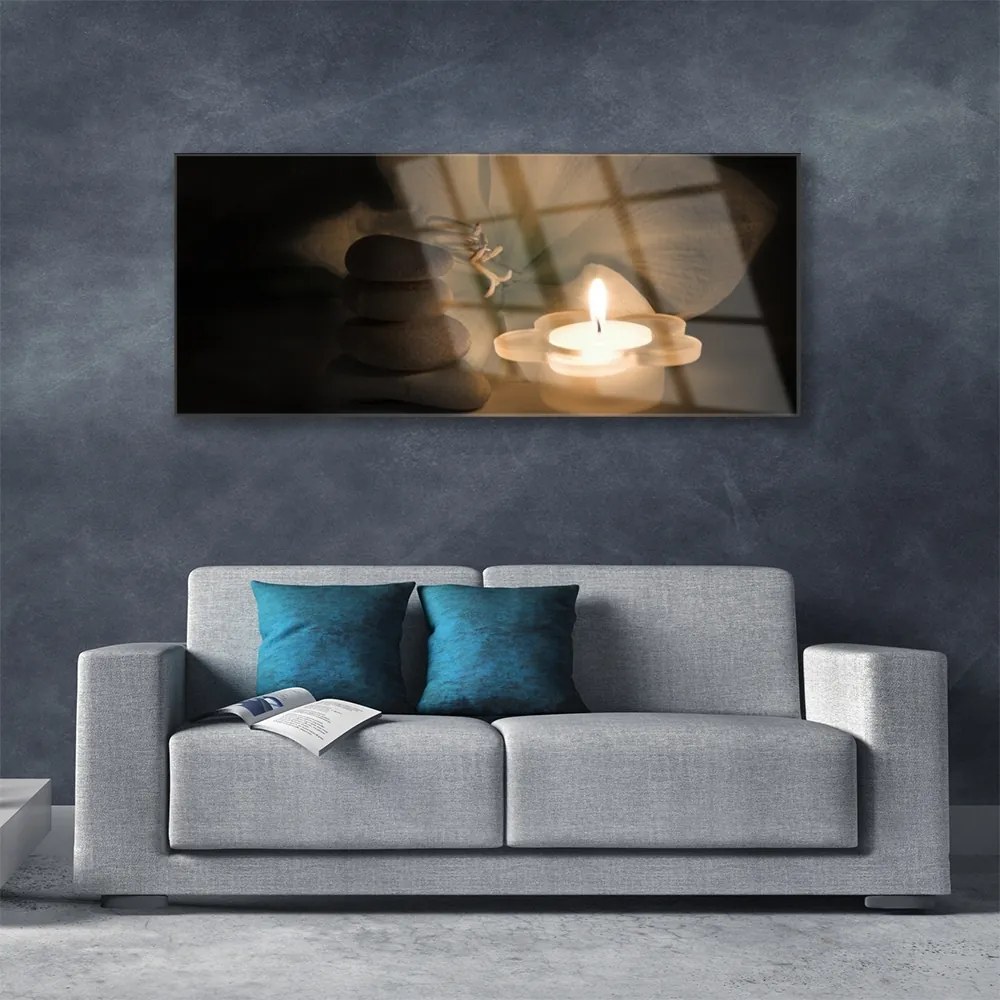 akrylový obraz Svíčka Kameny Umění 125x50 cm