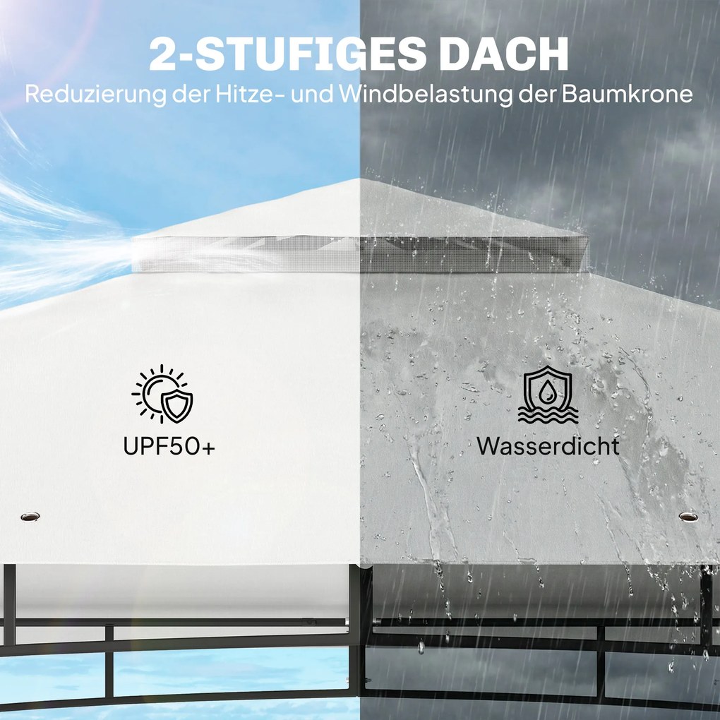 Outsunny Pavilon, 3x3,6 m vodoodpudivý Stabilní zahradní pavilon s moskytiérou, dvojitá střecha, pro zahradu, terasu, černý