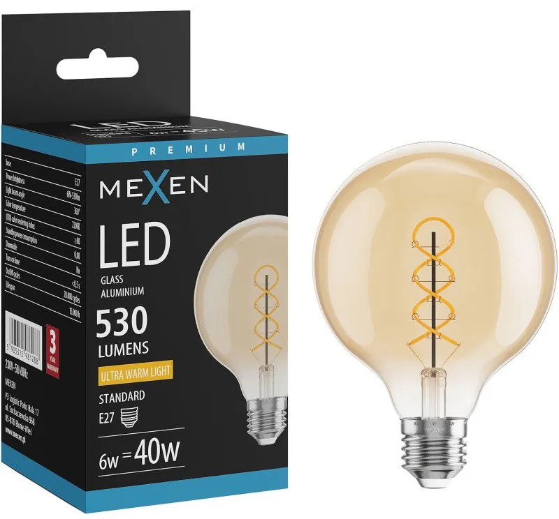 Mexen Vintis Žárovka filament spirála LED E27, G95, 6W, Teplá - 2200K, 530 lm, jantarová - L167-E27-0622-50