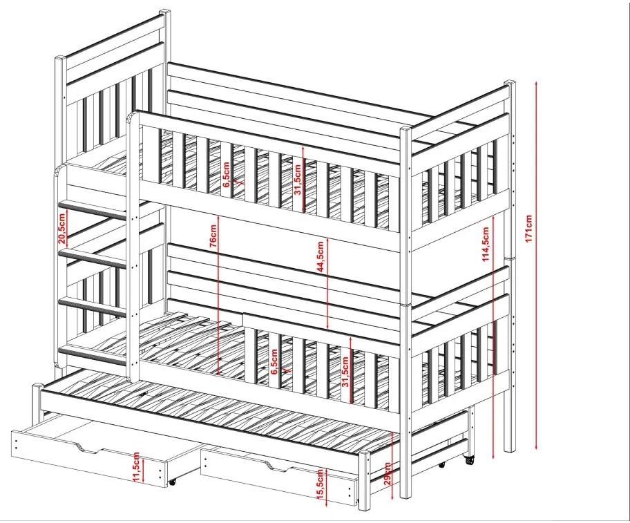 Legno Dětská patrová postel Katka borovice Rozměr (cm): 90x190