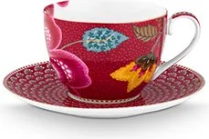 Pip Studio Blooming Tales set 2 ks cappuccino šálků 270 ml - tmavě červený (Porcelánové šálky na cappuccino v sadě 2 ks)