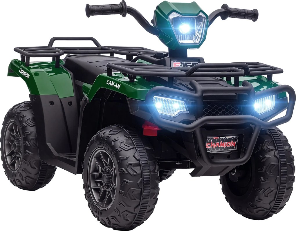 HOMCOM Dětský čtyřkolka 12V s funkcí vpřed a vzad, hudbou, MP3, LED světlomety pro děti 3-5 let, zelená | Aosom
