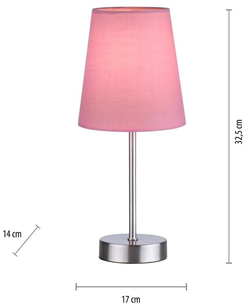 Stolní lampa Heinrich s růžovým látkovým stínidlem