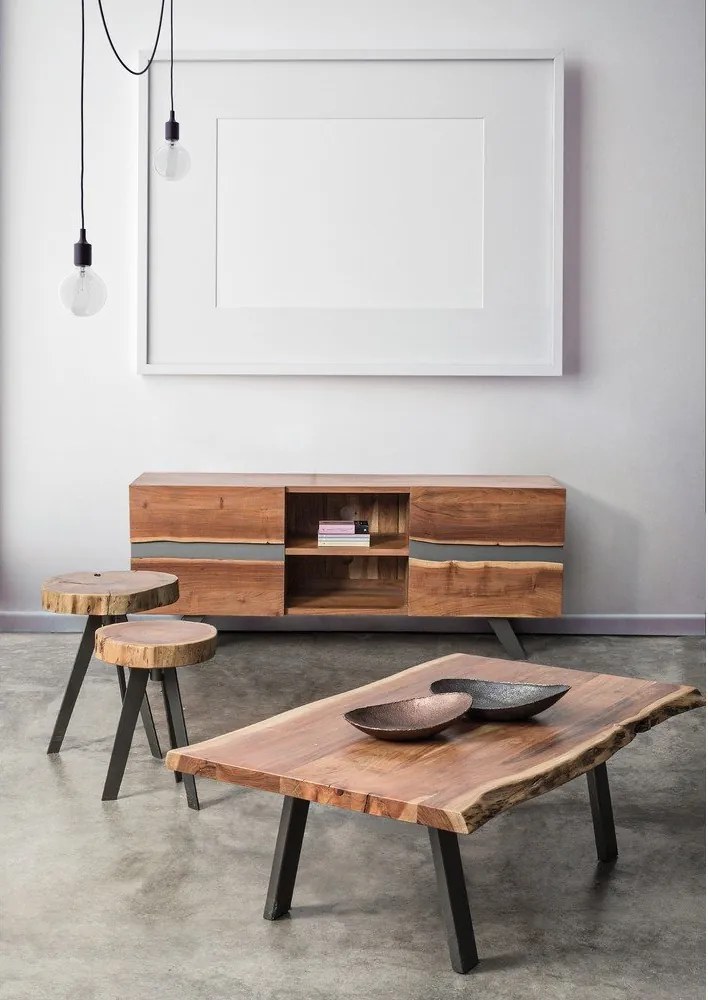 Černý/v přírodní barvě konferenční stolek s deskou z akácie ø 35 cm Aron – Bizzotto