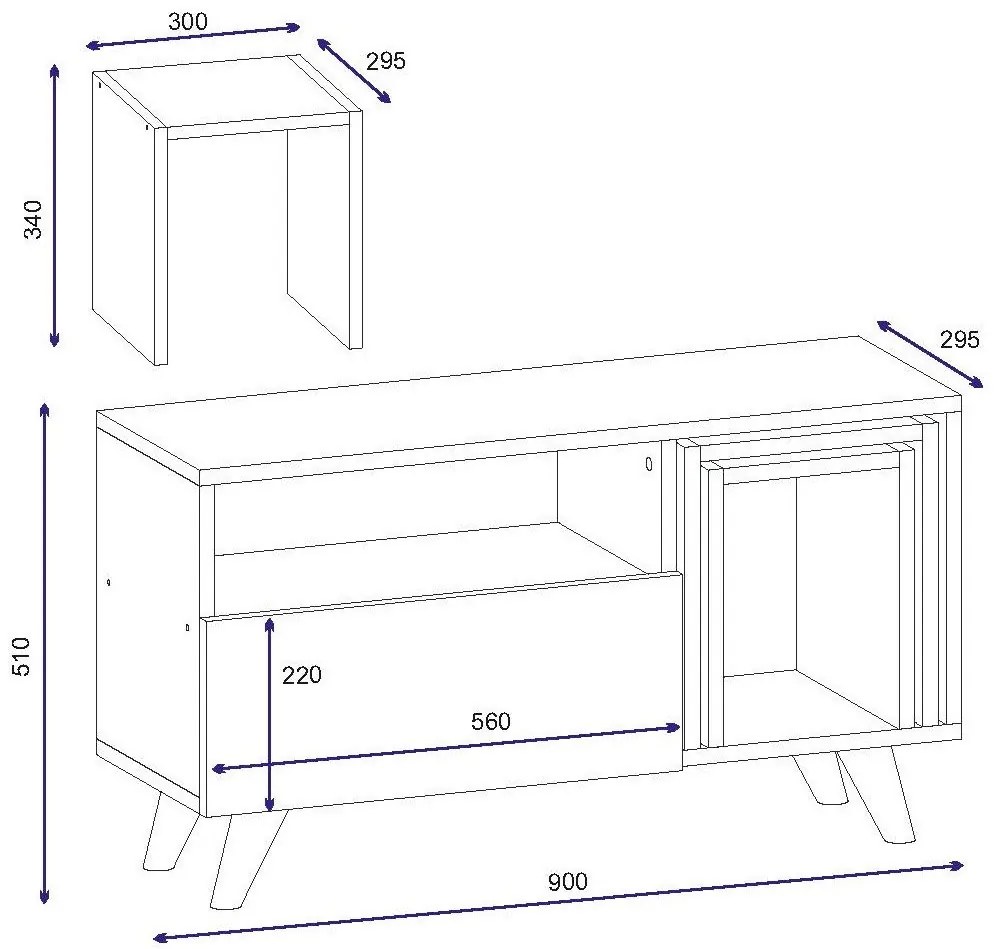 TV stolek NOVELLA K2 se stolkem 90 cm bílý/ořech