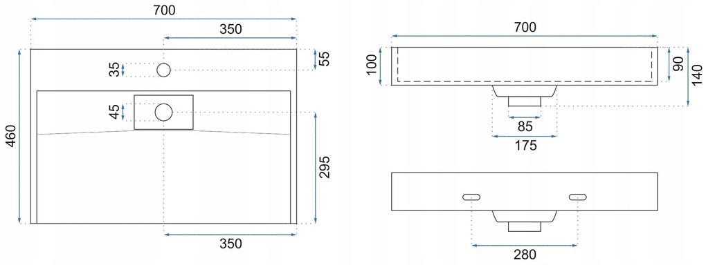 Rea Goya konglomerátové umyvadlo, 70 x 46 cm, černá matná, REA-U8802