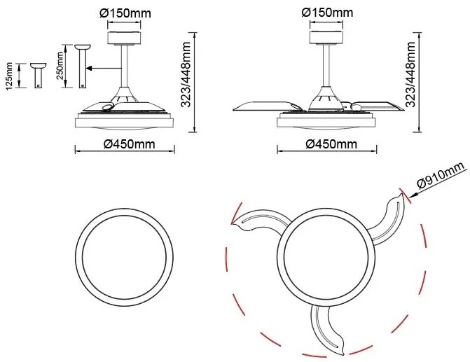 Mantra Mistral Mini, rozvinovací ventilátor se svítidlem a dálk. ovladačem, LED 40W 3000-6500K, dřevěná, průměr 45/91cm