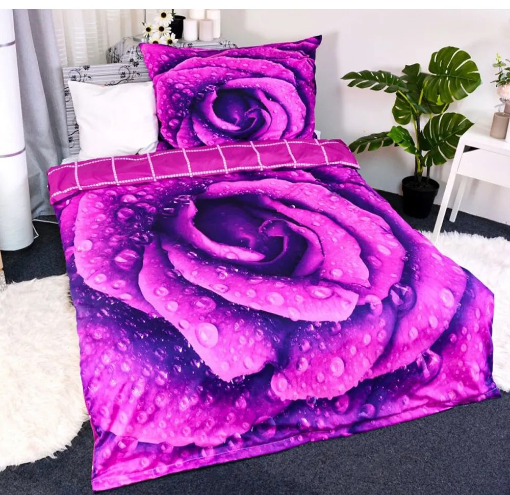 3D povlečení fialová růže: 140x200cm, 70x90cm