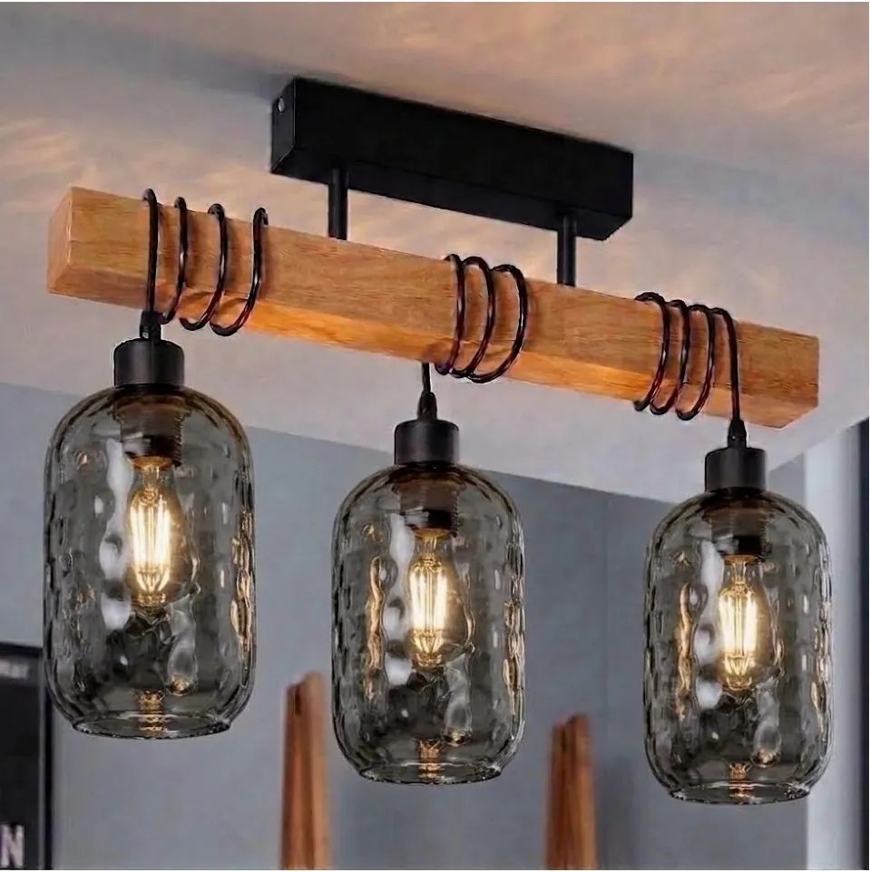 BRILAGI - Přisazený lustr WOOD GLASS 3xE27/60W/230V borovice/černá/kouř šedá