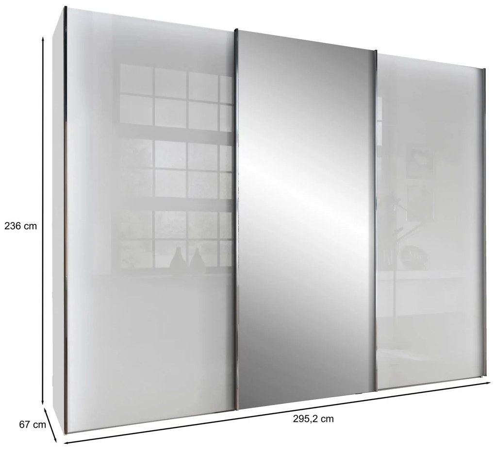 Třídveřová šatní skříň s posuvnými dveřmi Monaco 300 cm , bílá