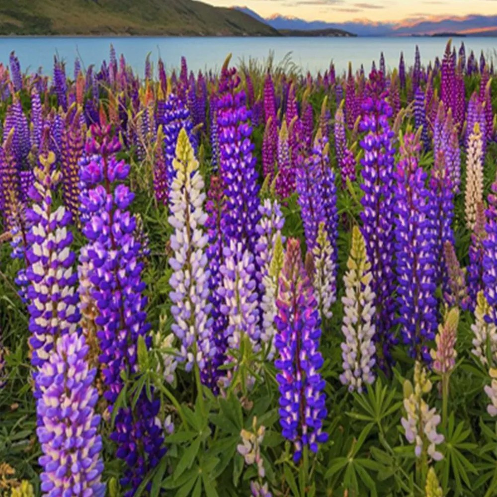 Ozdobný paraván Levandulové jezero Květiny - 180x170 cm, pětidílný, obustranný paraván 360°