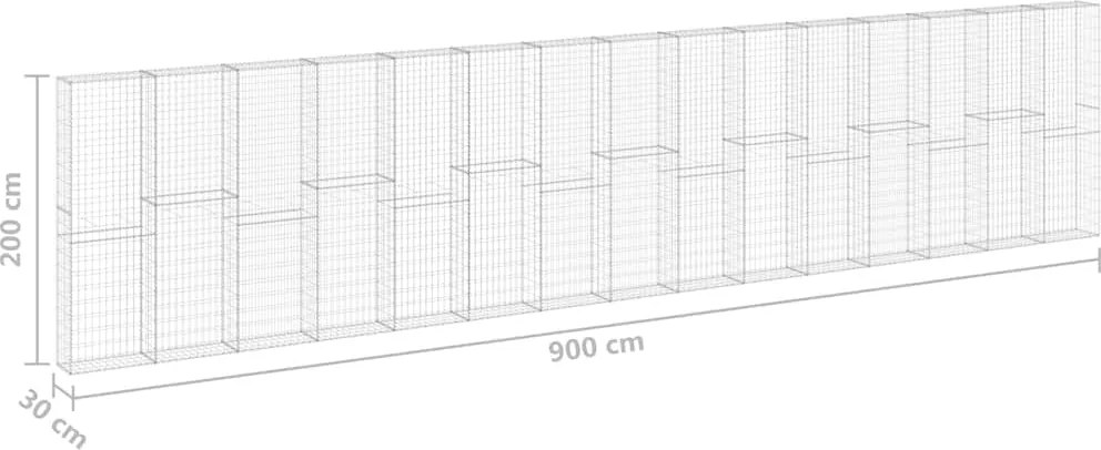 Gabionová zeď s víky pozinkovaná ocel 900 x 30 x 100 cm 147819