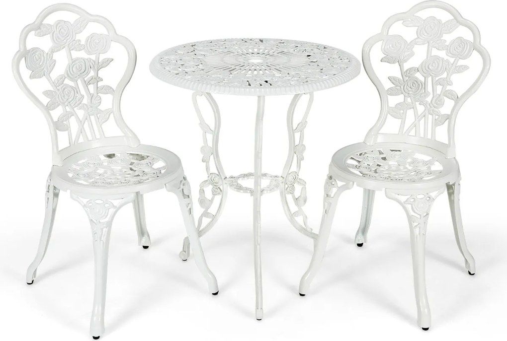 Costway 3 ks. Starožitný bistro set rose design sedací skupina balkonová sada
