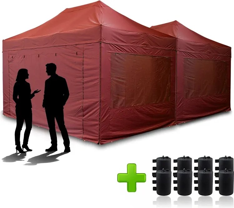 2x Nůžkový párty stan 4,5x3m - Balíček 2 (Zvýhodněná nabídka 2x stanů 4,5x3m včetně sady pro jednoduché propojení do jednoho celku a kotvících sad)