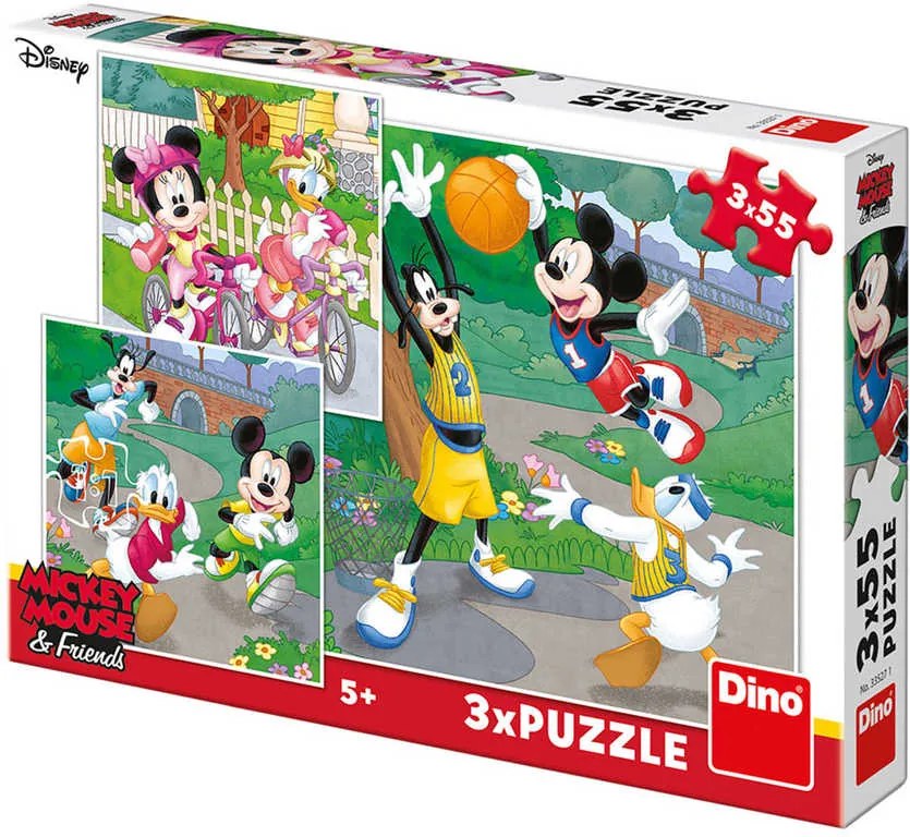 DINO Puzzle 3x55 dílků Mickey a Minnie sportovci 18x18cm skládačka 3v1 dn335271