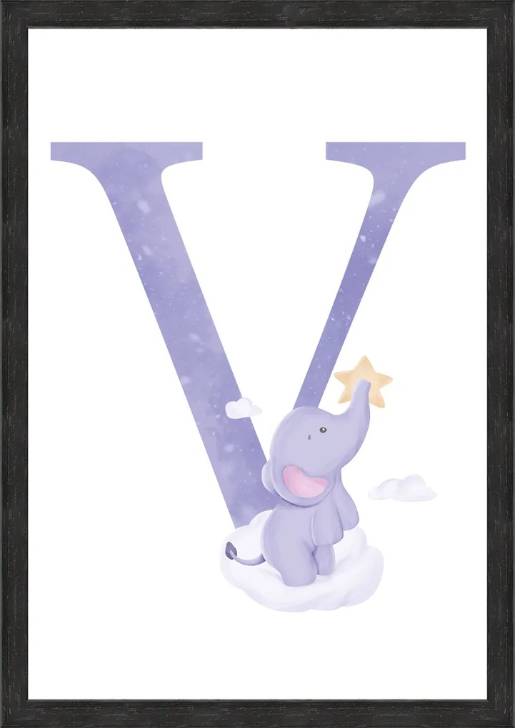 Abeceda písmena se slonem - Obraz, Plakát Velikost: A3 - 29,7x42 cm, Volba rámu: bez rámu, Písmeno: V