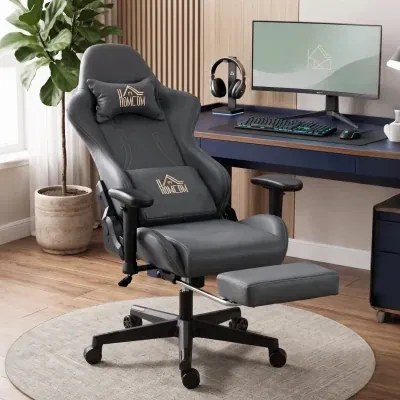 HOMCOM ergonomická herní židle s 3D opěrkami rukou, nastavitelná, kancelářská židle na kolečkách s bederní opěrkou, šedá