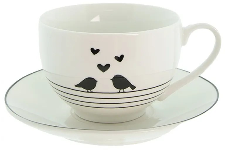 Porcelánový šálek s podšálkem s ptáčky Love Birds – 12x9x7 cm