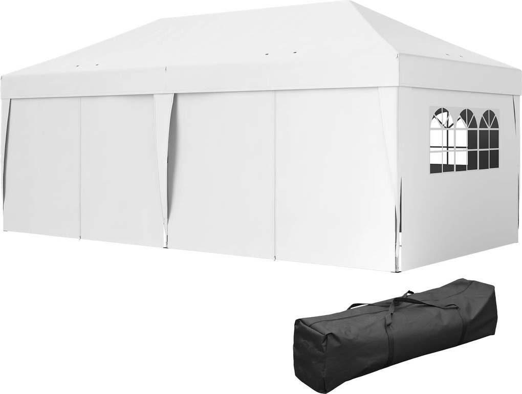 Skládací altán Outsunny 6x3 m s 6 odnímatelnými bočními stěnami, voděodolný, anti-UV a s taškou na přenášení – zahradní pavilon na kempování a večírky