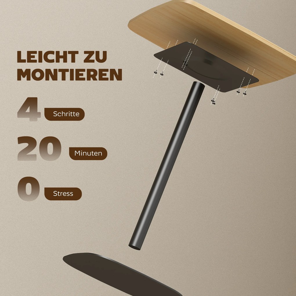 HOMCOM jídelní stůl — moderní čtvercový stůl pro 2 osoby 60 × 60 cm s ocelovou podnoží, přírodní dřevo