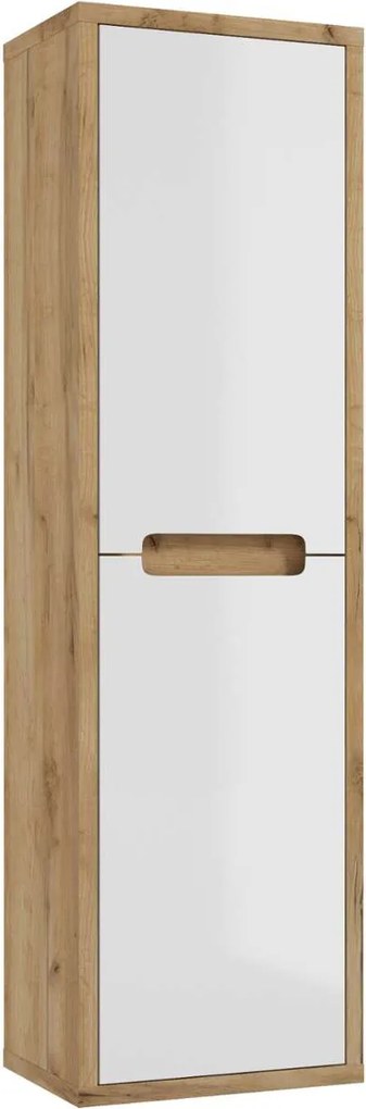 kielle Meara - Vysoká skříňka závěsná, 139x40x29 cm, zlatý dub/lesklá bílá 50026011X0
