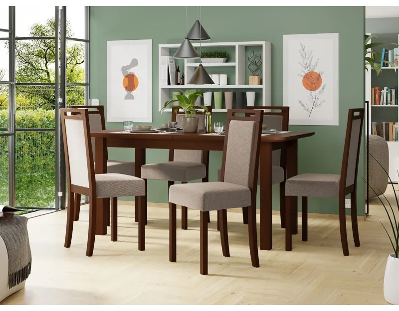Rozkládací jídelní stůl se 6 židlemi AL10, Barva dřeva: ořech, Potah: Hygge D91