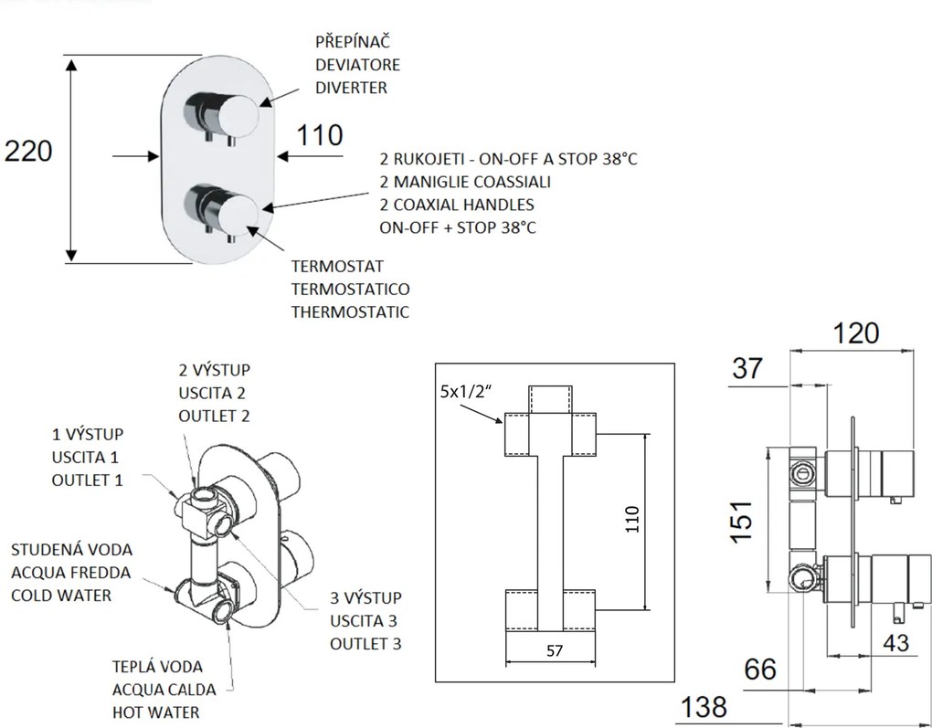 Sapho Rhapsody 5592T sprchová podomítková baterie páková 2 výstupy