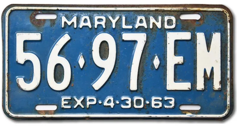 Americká SPZ Maryland 1963 Blue 56-97-EM Front