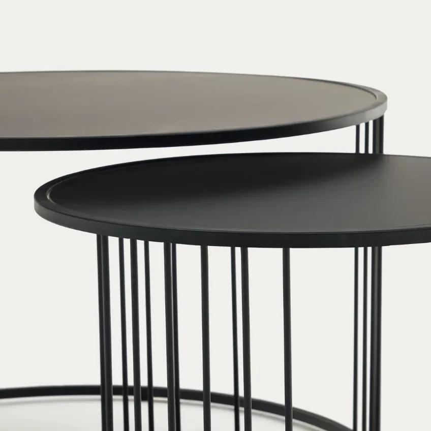 OnaDnes -20% Set dvou černých skleněných konferenčních stolků Kave Home Hadar 45/75 cm