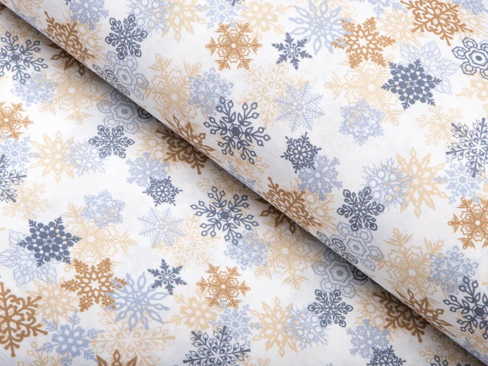 Biante Vánoční dekorační čtvercový ubrus PML-041 Modrošedé a béžové vločky 130x130 cm