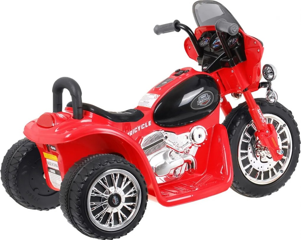 Ramiz Elektrická motorka Chopper pro děti červená + 3 kola + zvuky + LED světla