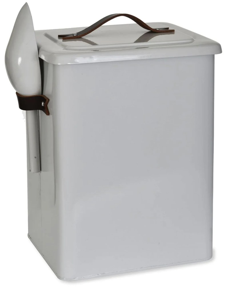 Garden Trading Plechová dóza na granule Medium Leather Handle 7 l, bílá barva, kov, kůže