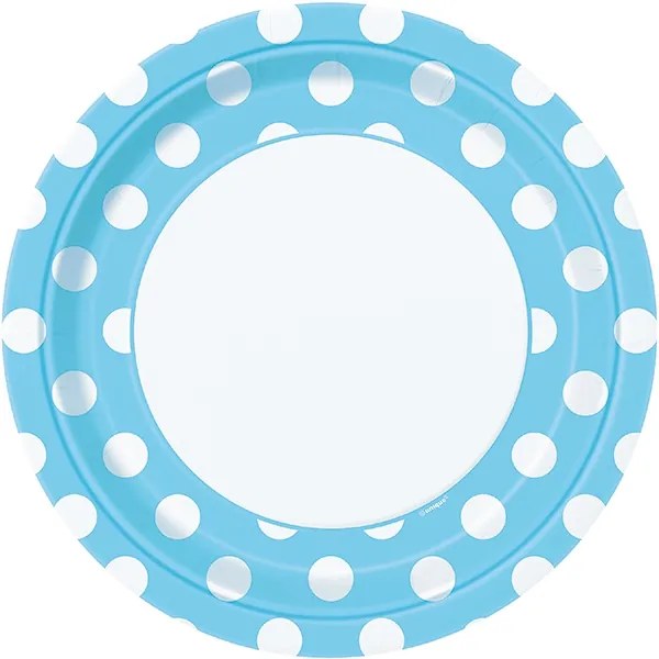 unique talíře světle modré - bílé tečky 8 ks 23 cm