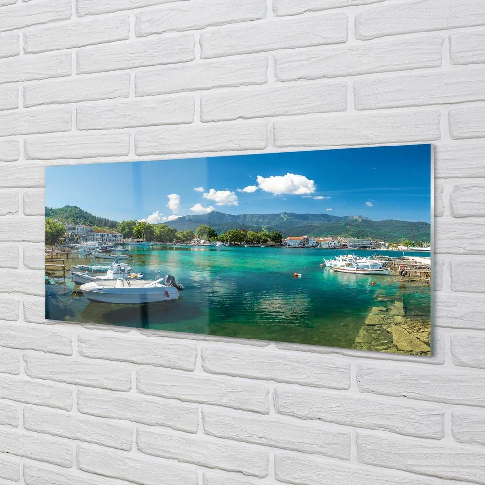 akrylový obraz Řecko Marina moře hory 120x60 cm