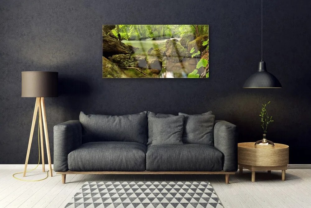 Obraz na skle Skála Jezero Příroda 120x60 cm