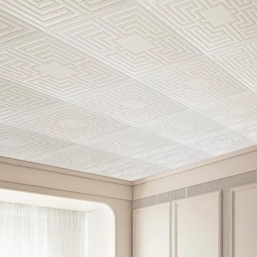 Stropní dlaždice 12-balení 24 × 24 V PVC Snadná instalace Bílý echo vzor