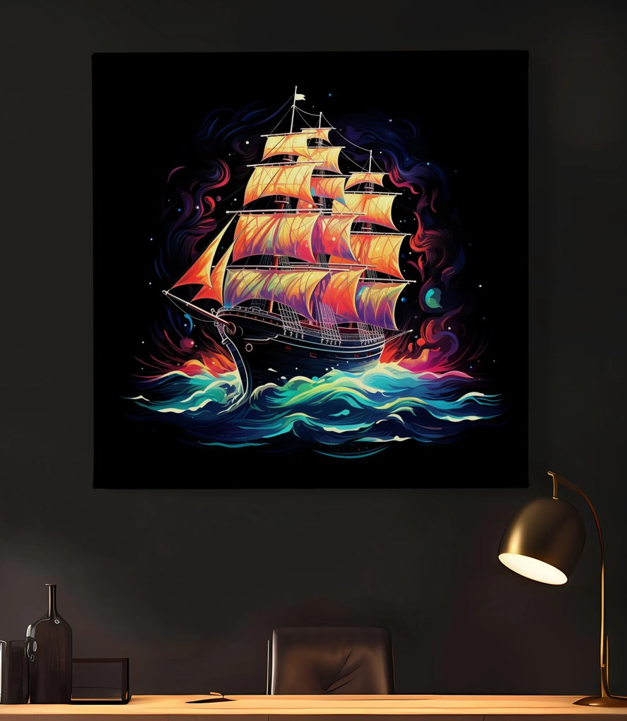Obraz na plátně - Velká plachetnice Horizon na černém pozadí FeelHappy.cz Velikost obrazu: 100 x 100 cm